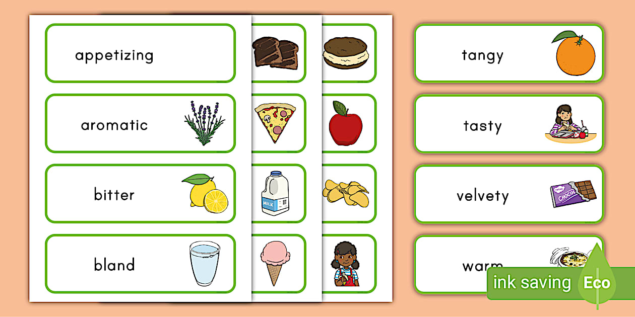 Food Adjectives Word Cards (teacher made) - Twinkl