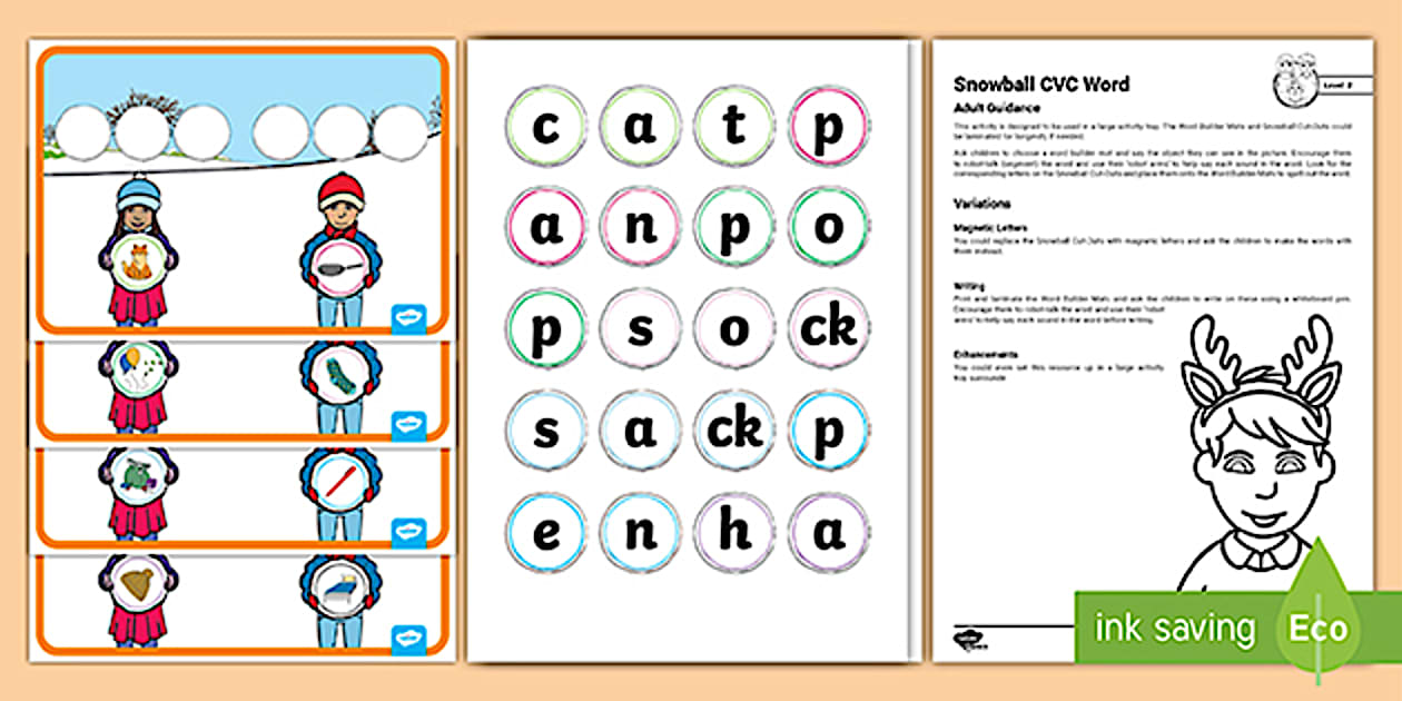 Phonics Level 2 Winter Snowball CVC Activity