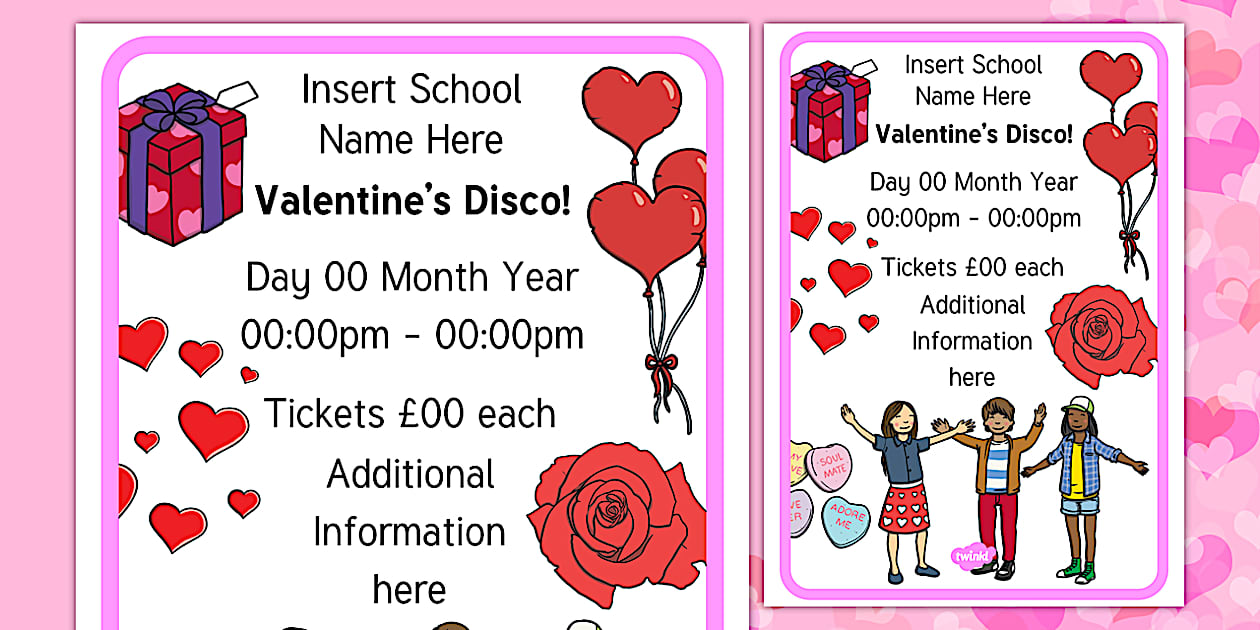 Editable Valentine's School Disco PTA Poster