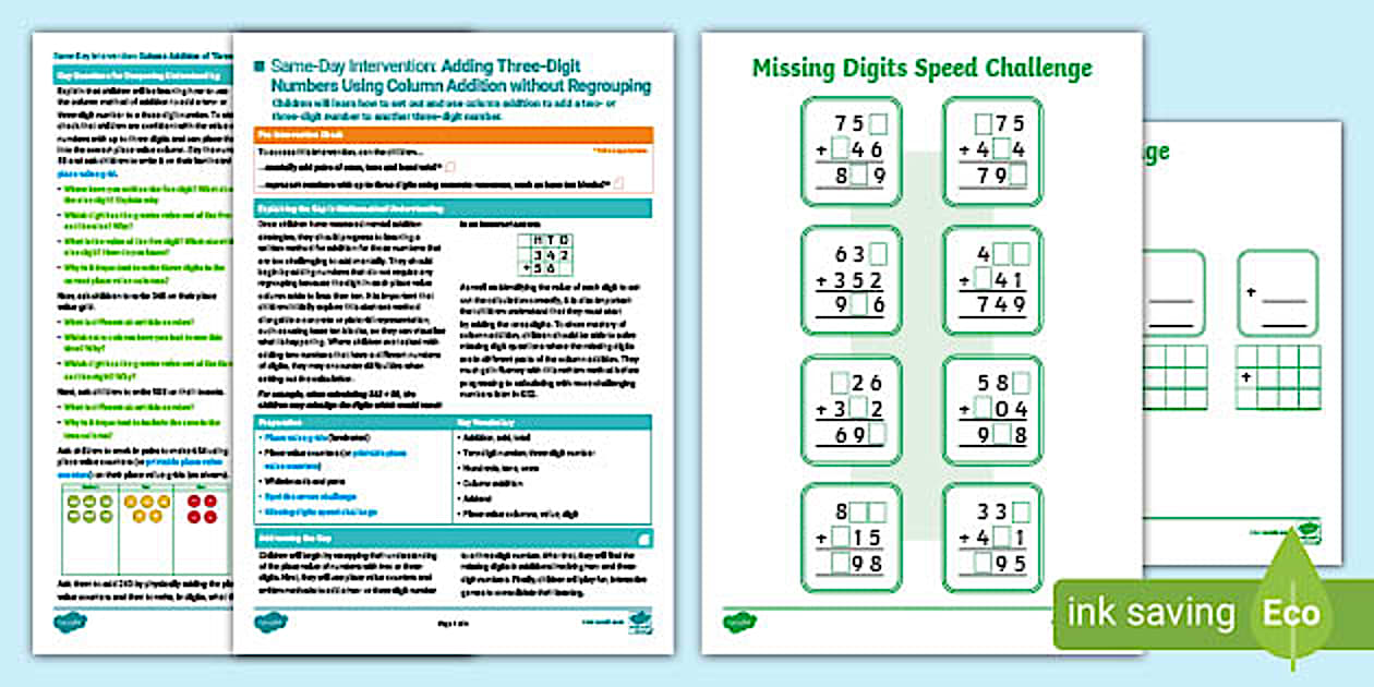 👉 Y3 SDI: Add 3-Digit Numbers - Column Addition no Regrouping