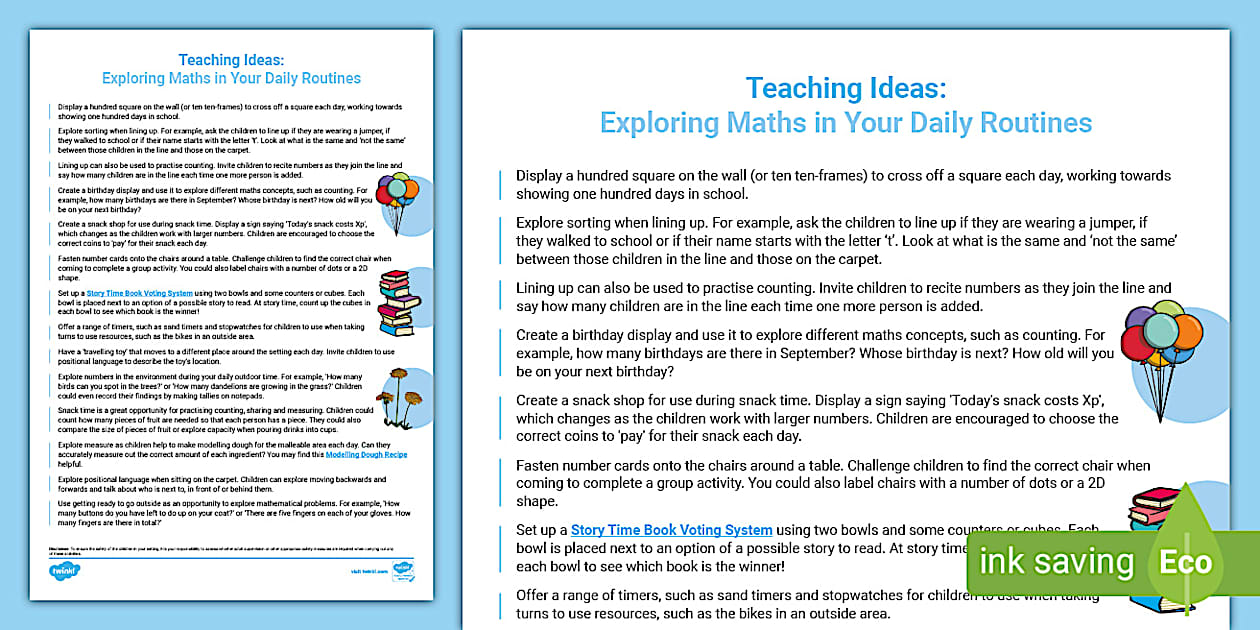 Teaching Ideas: Exploring Maths in Your Daily Routines