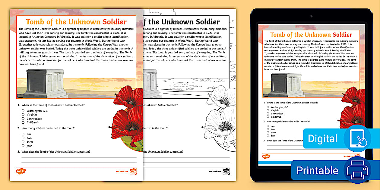 Fourth Grade Tomb of the Unknown Soldier Reading Worksheet