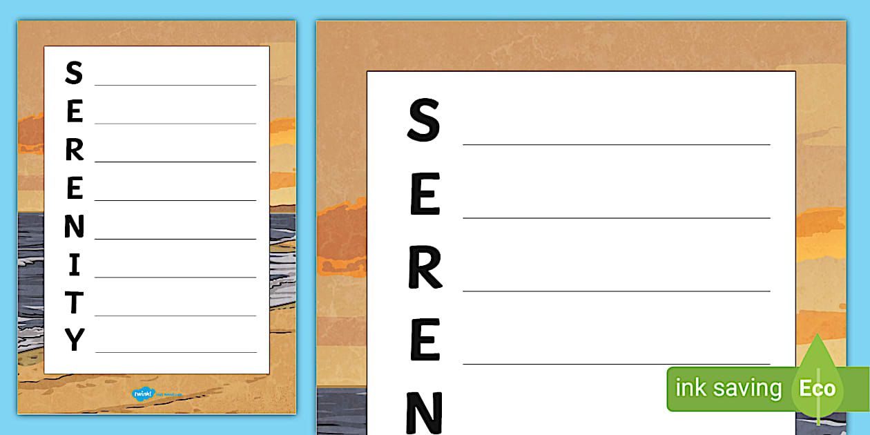 Serenity Poem - Acrostic Poem Writing Template - Twinkl