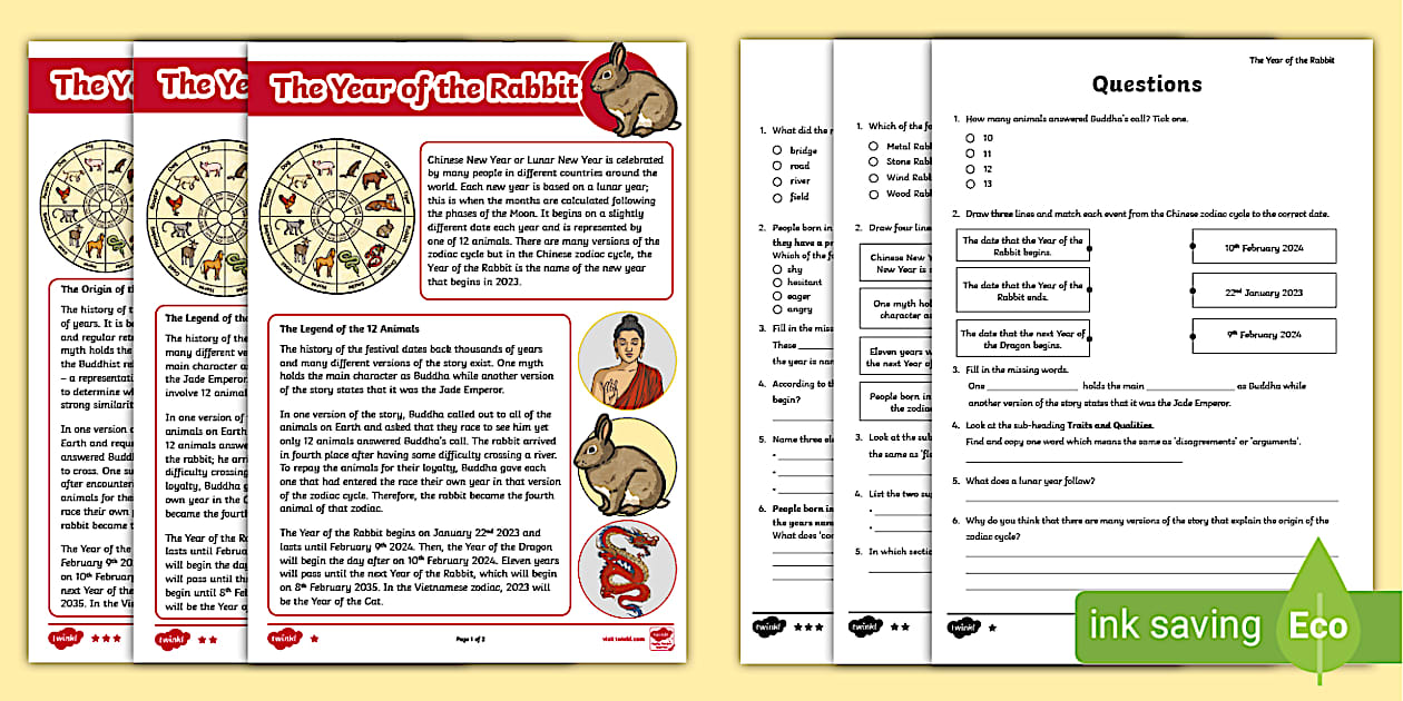 UKS2 Year of the Rabbit Differentiated Reading Comprehension