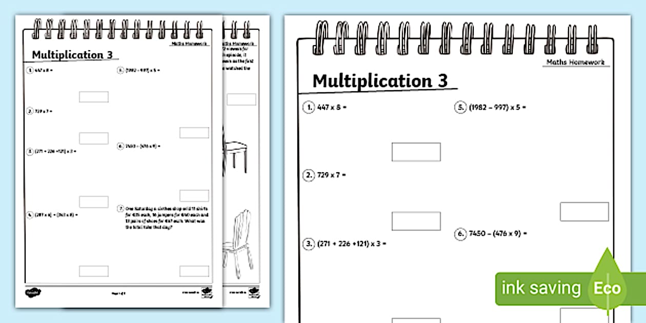 Maths Homework - Multiplication 3 (Teacher-Made) - Twinkl