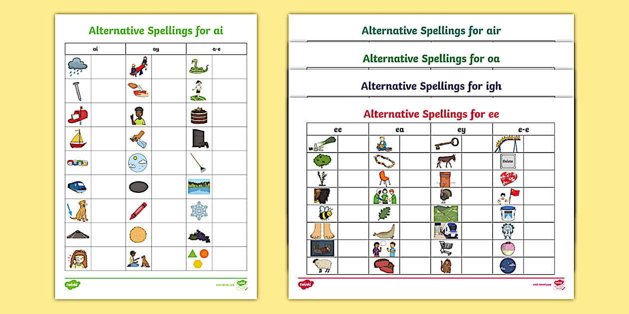 Alternative Spellings Table Worksheets Resource Pack