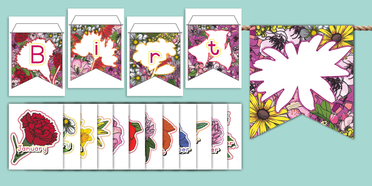 Flowers-Themed Birthday Chart and Bunting - Twinkl