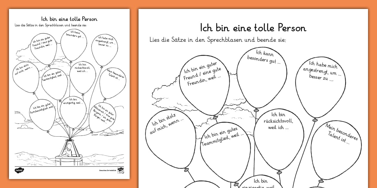 Ich bin eine tolle Person! – Arbeitsblatt - Twinkl