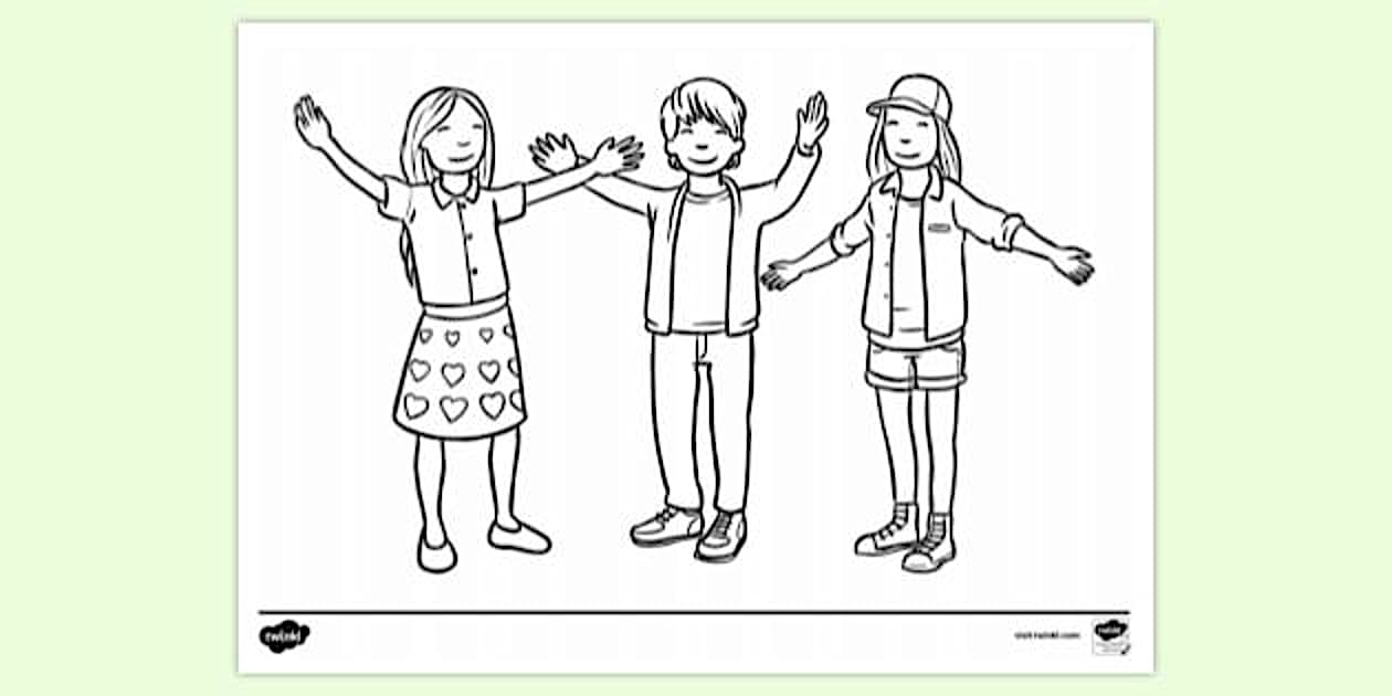 Children Preparing to Hug Colouring Sheet | Colouring Sheets