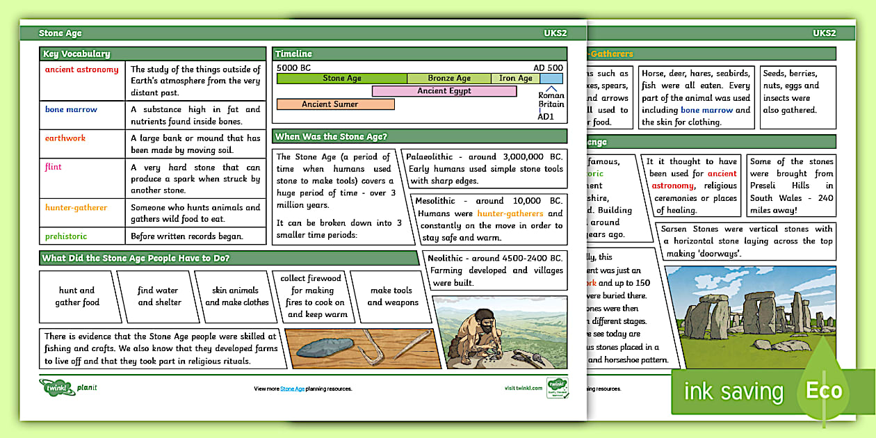 History Knowledge Organiser: The Stone Age KS2 - Twinkl
