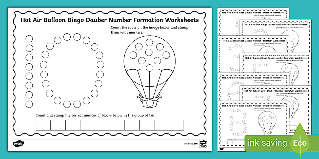 Hot Air Balloon Bingo Dauber Number Formation Worksheets