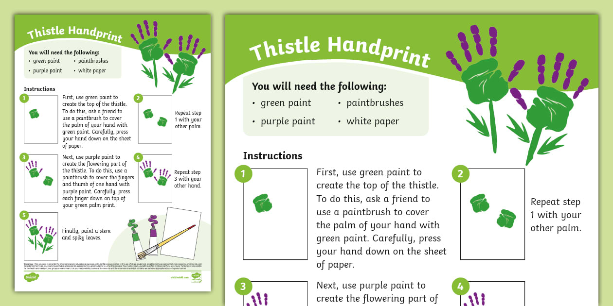 Thistle Handprint Craft Instructions (teacher made) - Twinkl
