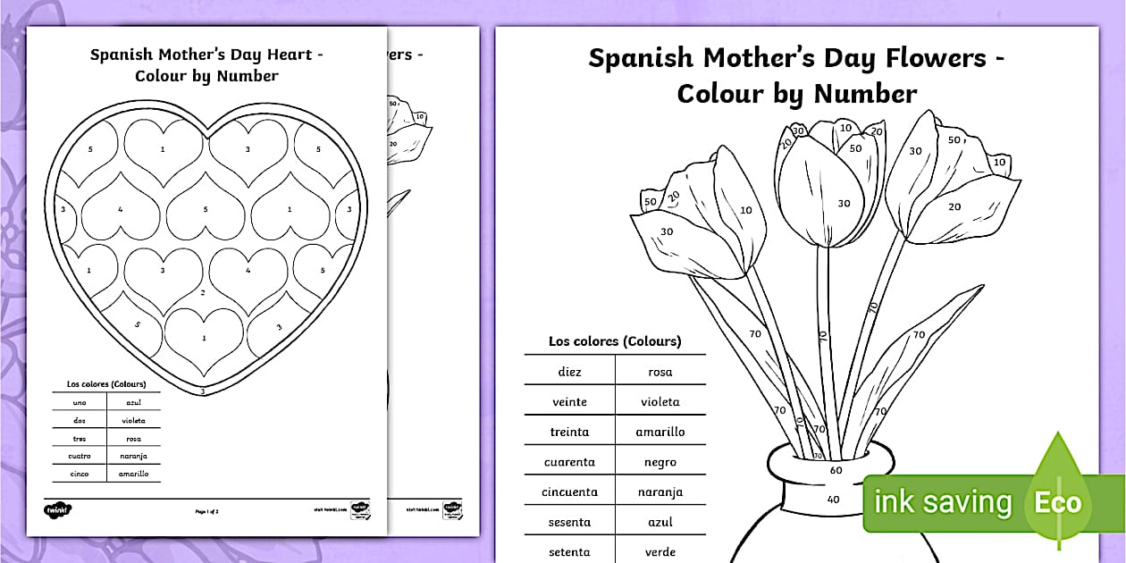👉 Spanish: Colour by Number Mother's Day - KS2 - Twinkl