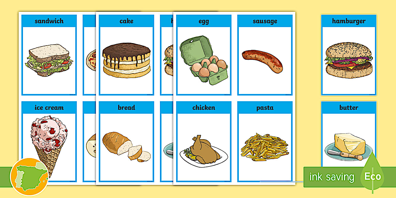 A1 Tarjetas de vocabulario: La comida en inglés - Twinkl