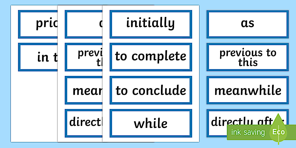 Editable Stage 3 Procedure Language to Indicate Time Sequence Word Cards