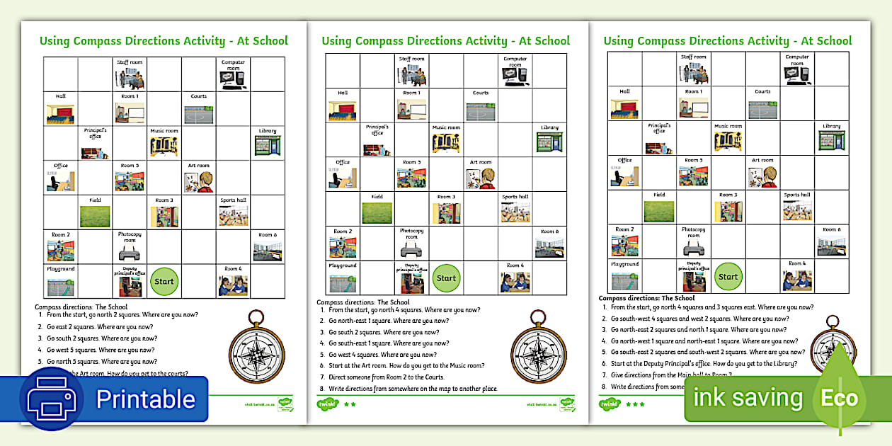 Using Compass Directions Activity - At School (teacher made)