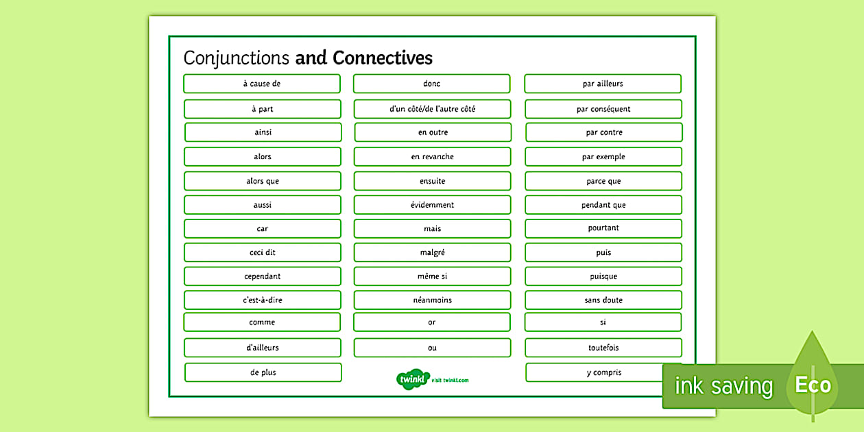 Black and White Conjunctions Word Mat French - Twinkl