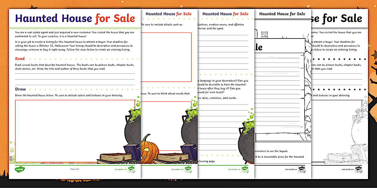 Haunted House For Sale Descriptive Writing Worksheet | Twinkl