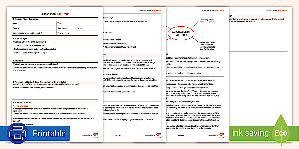 Grade 6 Geography Fair Trade Lesson Plan (teacher made)