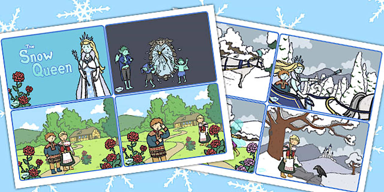 Black and White The Snow Queen Story Sequencing Cards