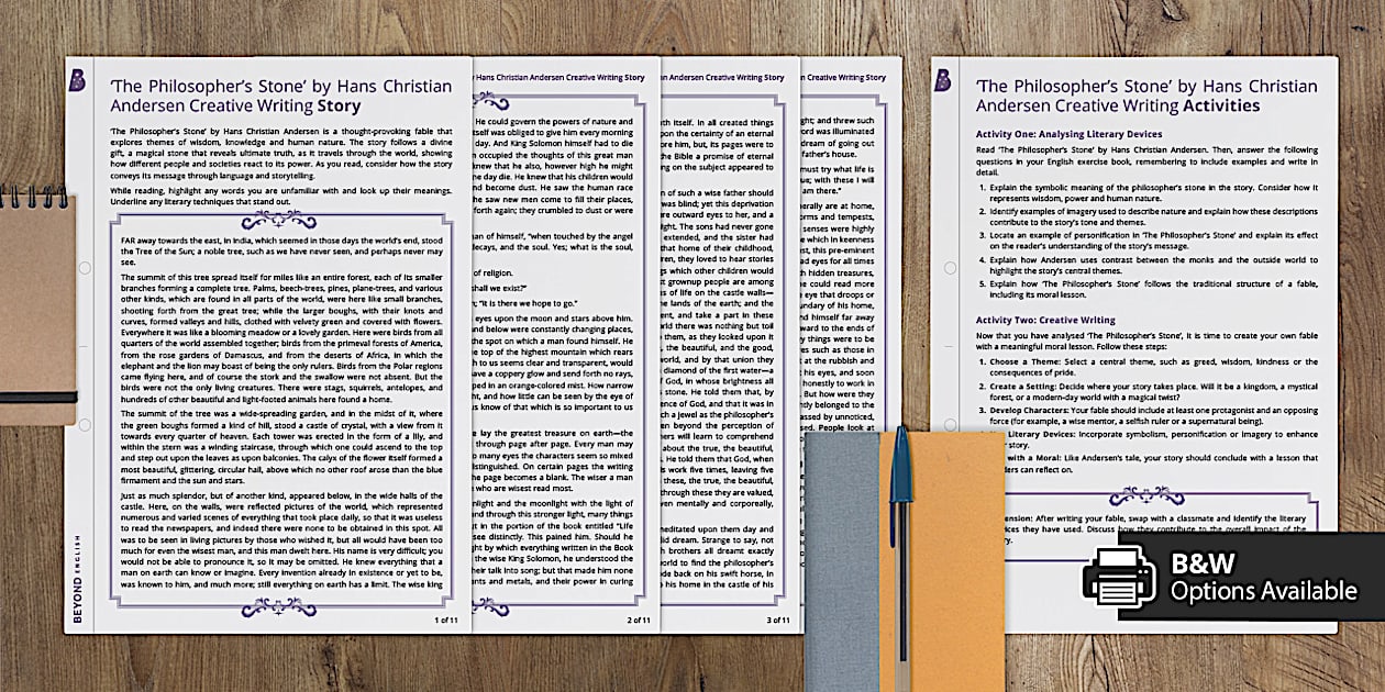 'The Philosopher's Stone' Hans Christian Andersen Activities