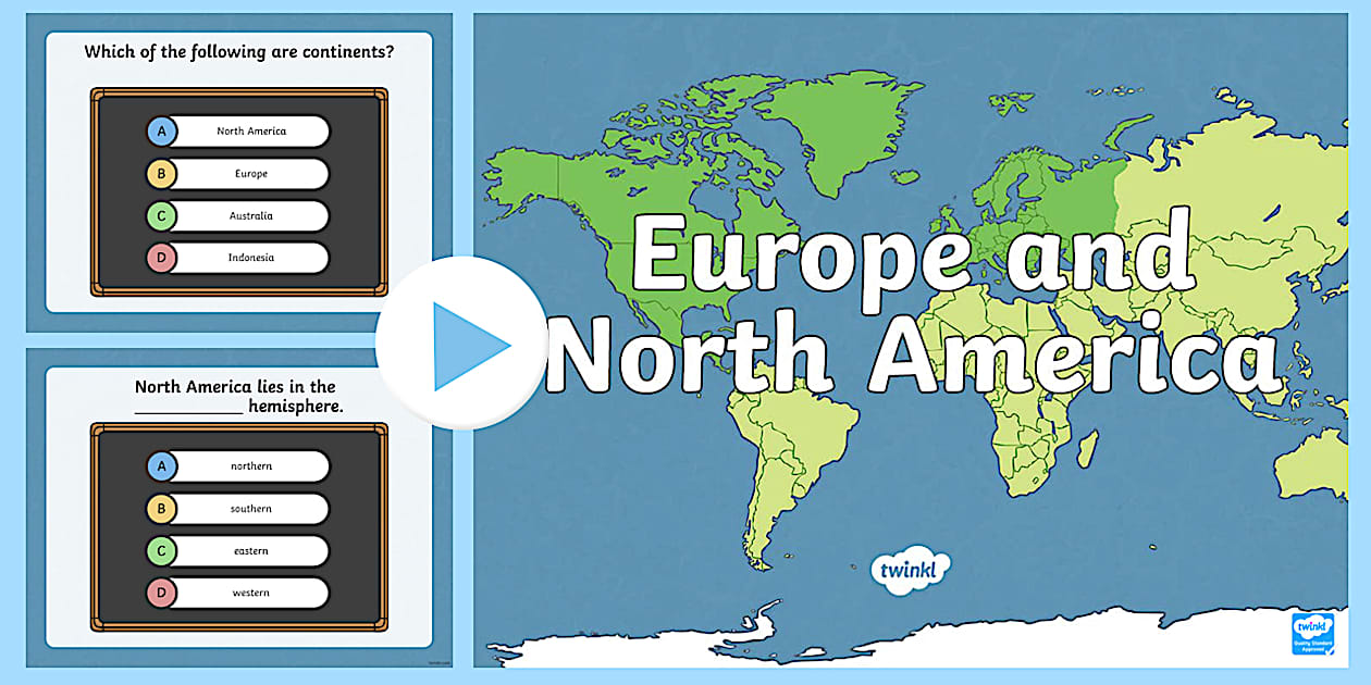 Europe and North America Multiple Choice Pop Quiz - Twinkl