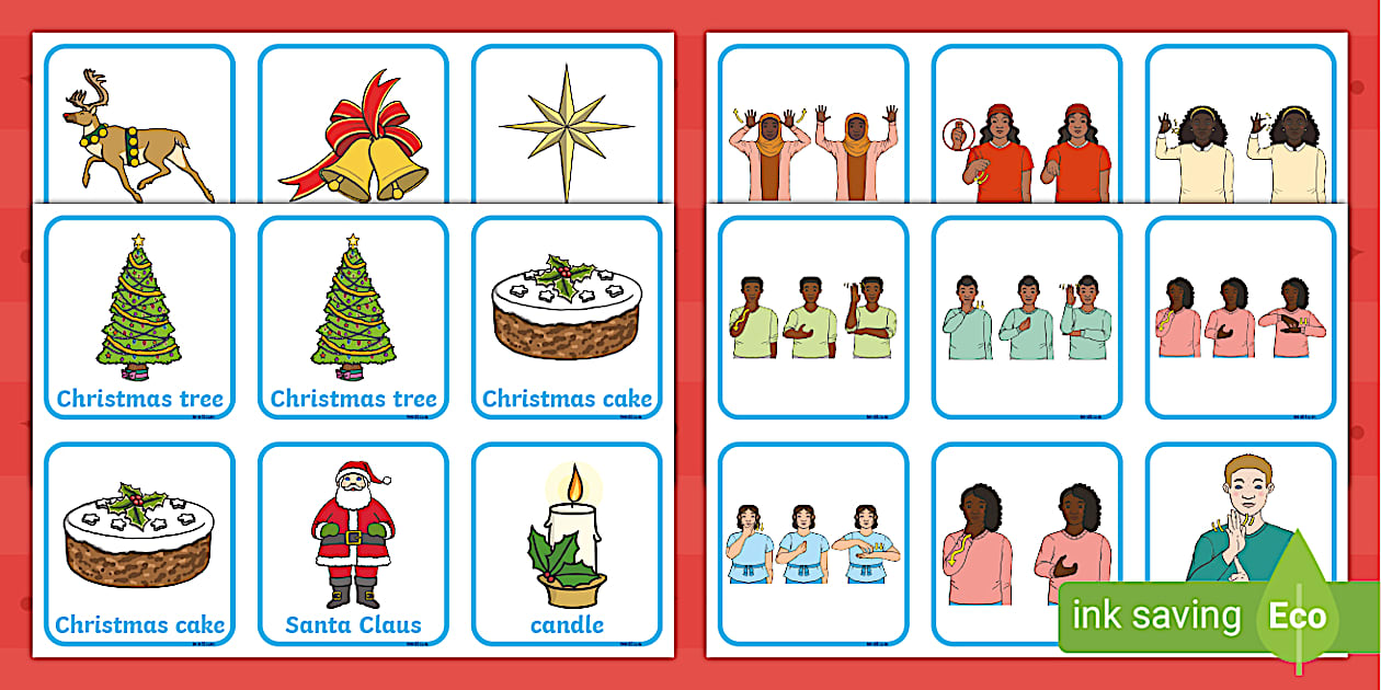 Auslan Christmas Matching Cards - Auslan Resources - Twinkl