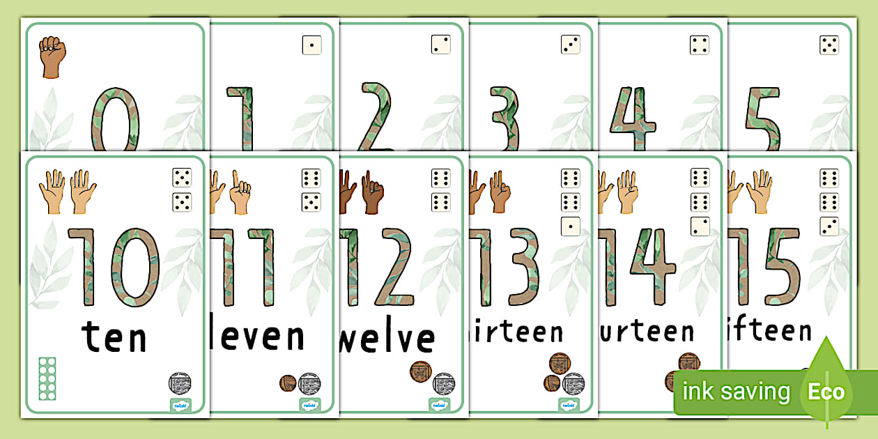 Botanical Themed Visual Number Line 0-20 Posters - Twinkl
