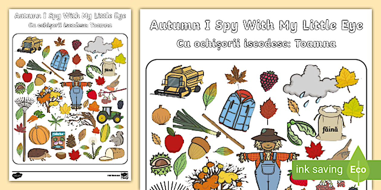 Black and White Autumn Themed I Spy With My Little Eye Activity