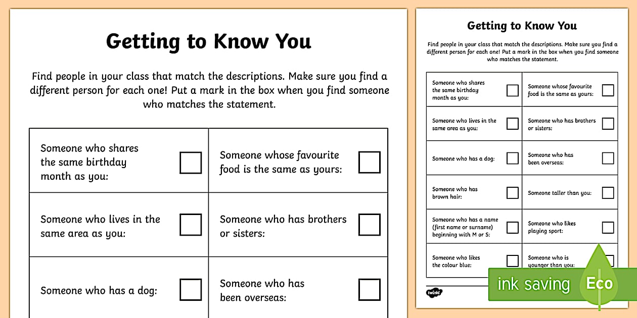 Getting to Know You Worksheets/Worksheet (teacher made)