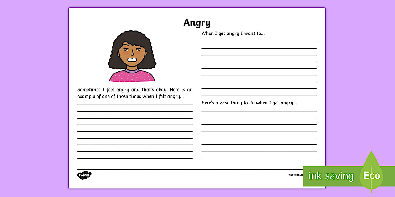 Feeling Angry Reflection Writing Template - Twinkl