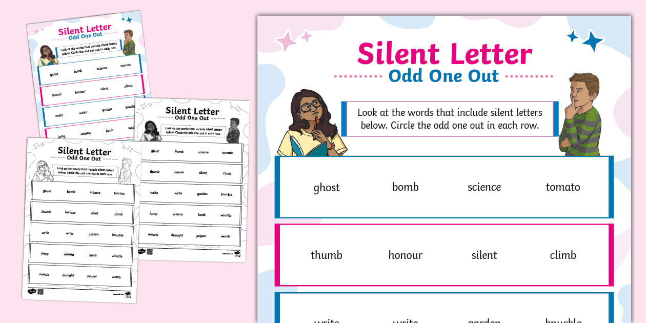 Silent Letter Words Odd One Out Worksheet (teacher made)