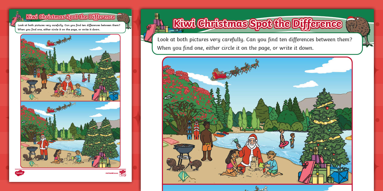 Kiwi Christmas Spot the Difference (teacher made) - Twinkl
