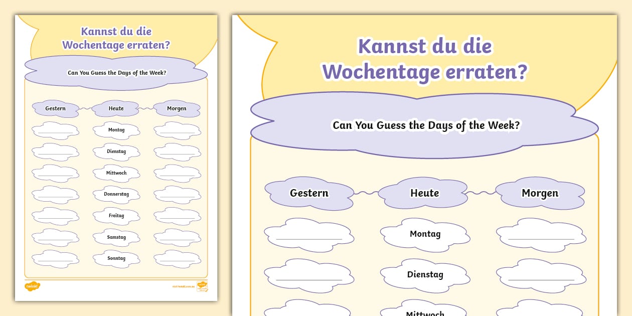 Days of the Week - German Activity Sheet