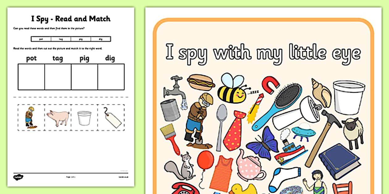 Black and White I Spy Read and Match Phase 2 Set 3 - Twinkl