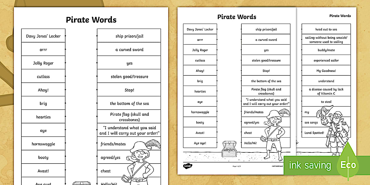 Pirate Words Matching Game (Teacher-Made) - Twinkl