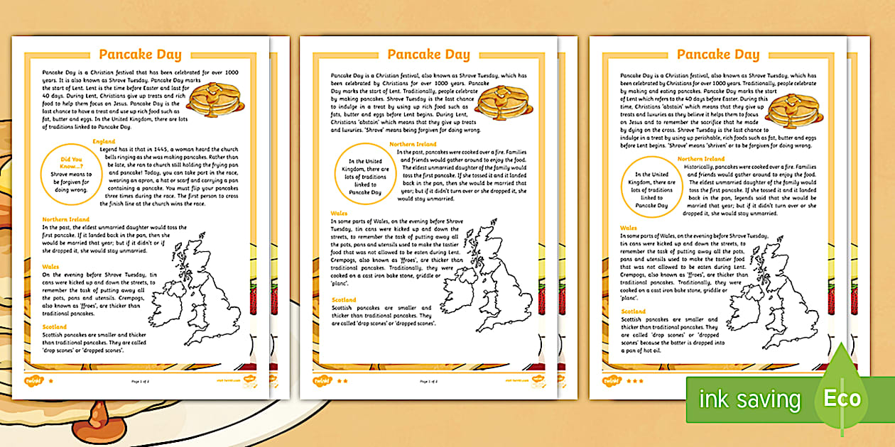 Pancake Day Second Level Differentiated Reading Comprehension Activity ...