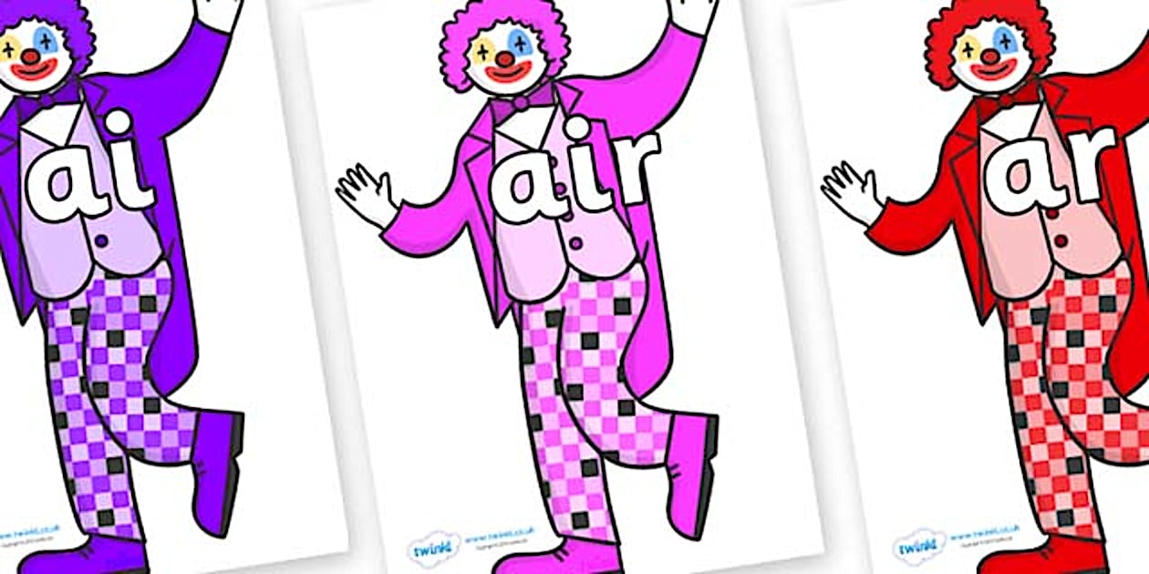 Cursive Phase 3 Phonemes on Clowns (teacher made) - Twinkl