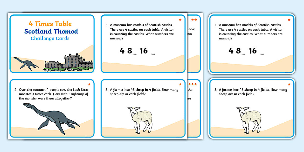 4 Times Table Differentiated Themed Challenge Cards - Twinkl