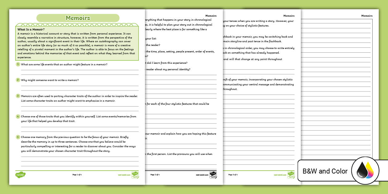 Memoir Activity for 6th-8th Grade
