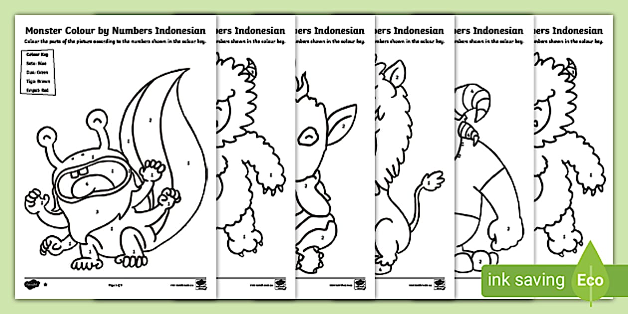 Editable Colour by Numbers Monsters Indonesian - Twinkl