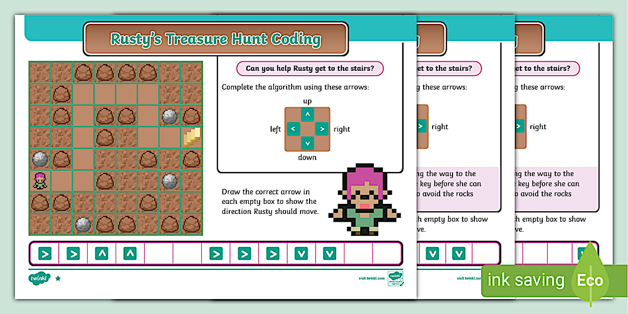 Rusty's Treasure Hunt Unplugged Coding Activity - Twinkl