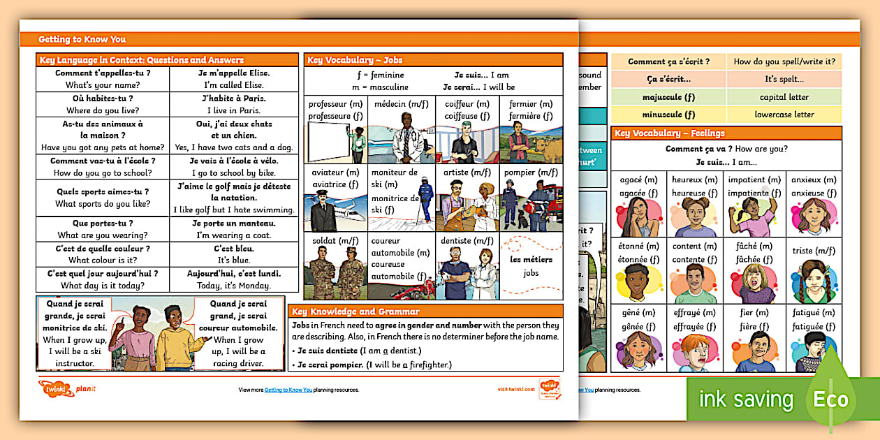 👉 French Knowledge Organiser: Pleased to Meet You Year 5