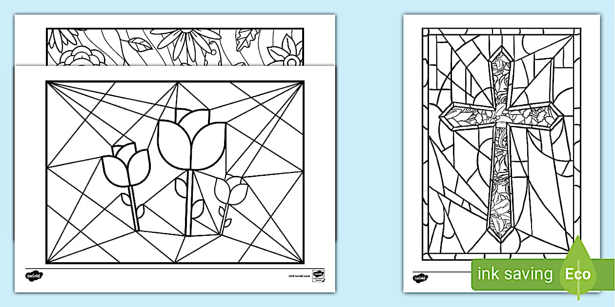 Stained Glass Flower Colouring Pages - Primary Resources