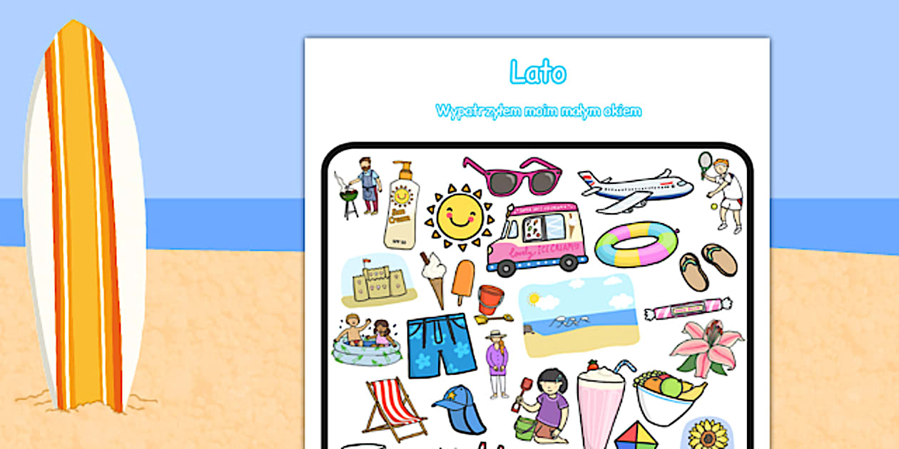 Black and White Summer Themed I Spy With My Little Eye Activity Polish