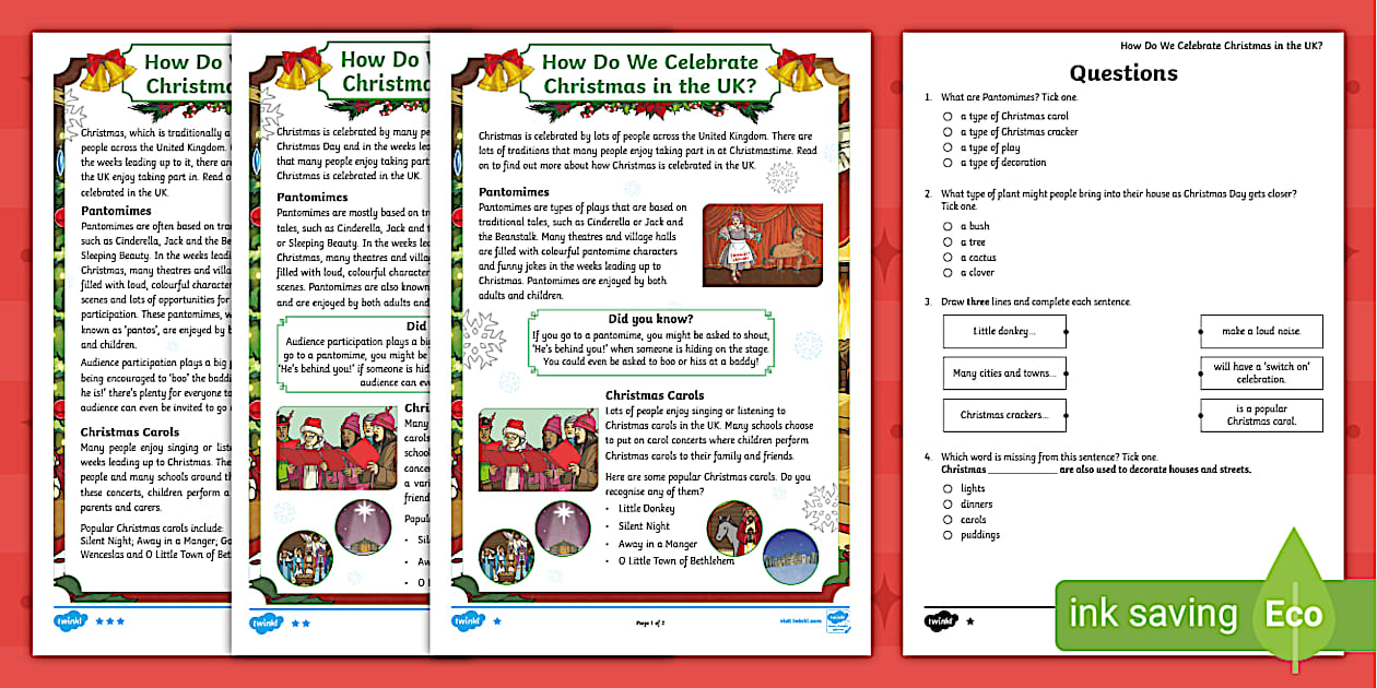 Middle Ability LKS2 How We Celebrate Christmas in the UK Reading ...