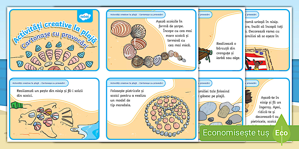 Activități creative la plajă – Cartonașe cu provocări