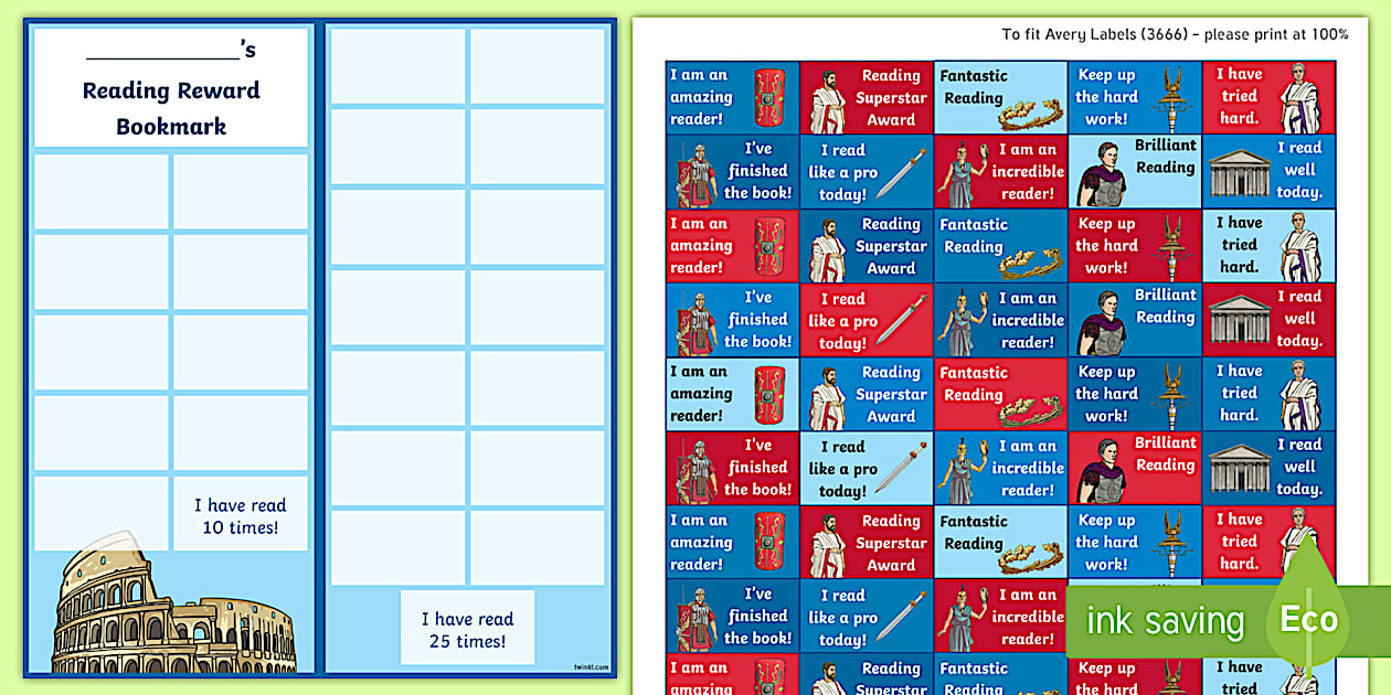 KS2 Romans Themed Reading Sticker Reward Bookmarks - Twinkl