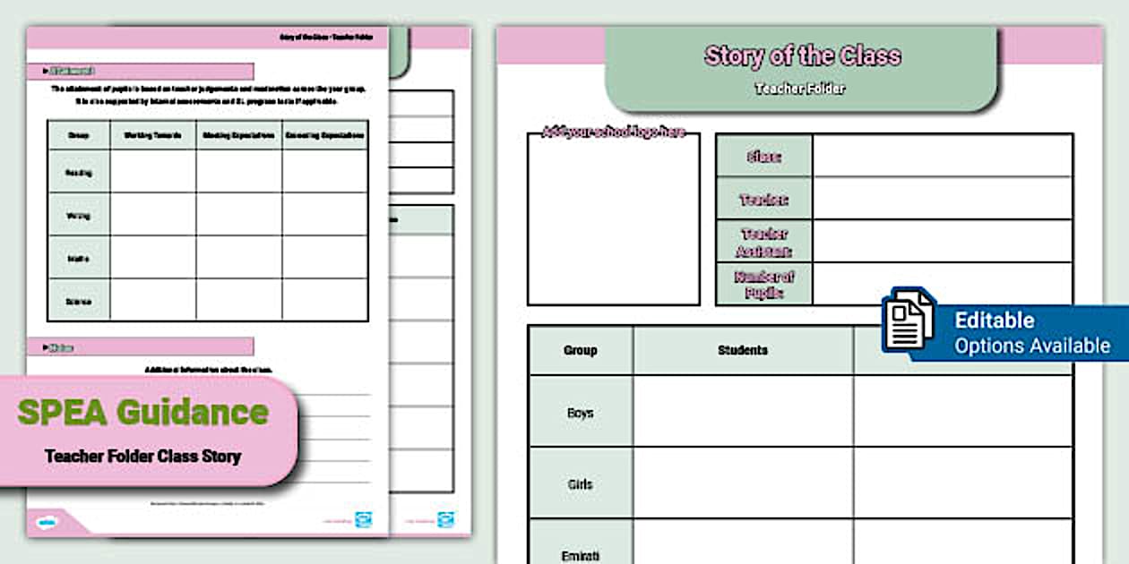 SPEA Guidance - Teacher Folder Class Story (teacher made)