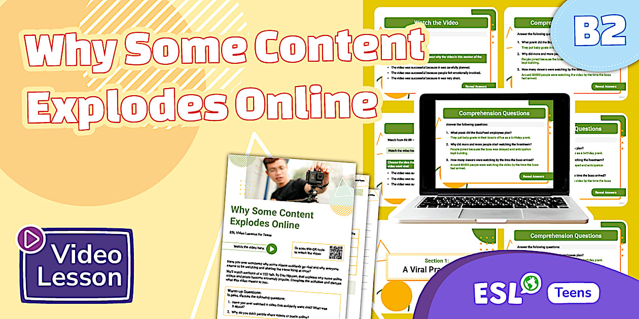 ESL PPT video lesson for B2 teens on viral online content